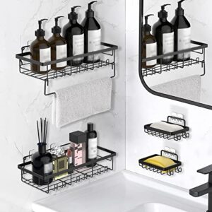 Irishom Shower Caddy Shelf, Adhesive/Wall Mounted Bathroom Shower Organizer for Shower Kitchen, Rustproof 304 Stainless Steel Rustproof Shower Rack with Towel Rack