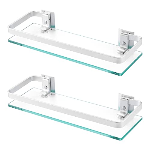 KES Bathroom Glass Shelf Aluminum Tempered Glass 8MM Extra Thick 2 Pack Rectangular 1 Tier Storage Organizer Wall Mount Silver, A4126A-P2