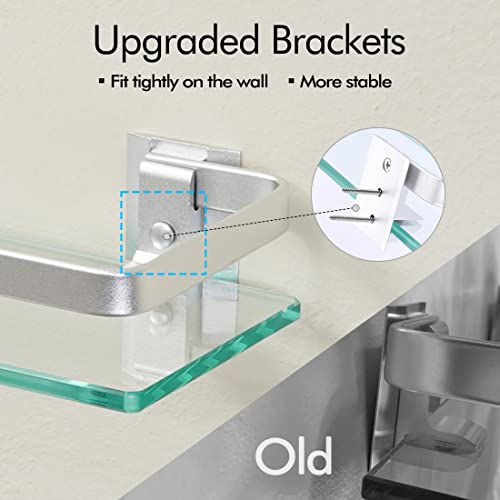 KES Bathroom Glass Shelf Aluminum Tempered Glass 8MM Extra Thick 2 Pack Rectangular 1 Tier Storage Organizer Wall Mount Silver, A4126A-P2