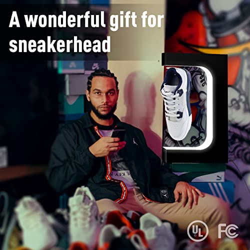 Alheka Levitating Shoe Sneaker Display, Magnetic Floating Shoe Display, Shoe Levitation with Separation Control on LED Light for Sneaker from 200-650g, Gift for Sneakerhead（Black with Shoe Stretcher）