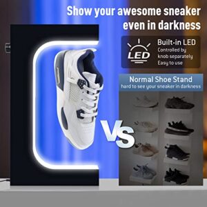 Alheka Levitating Shoe Sneaker Display, Magnetic Floating Shoe Display, Shoe Levitation with Separation Control on LED Light for Sneaker from 200-650g, Gift for Sneakerhead（Black with Shoe Stretcher）