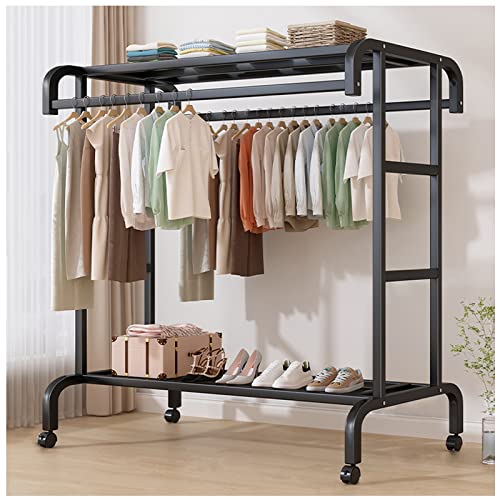 Qingluan Clothing Rack Heavy Duty Clothes Rack, Rolling Clothes Rack, Sturdy Metal Wardrobe Closet Rack for Hanging Clothes, Freestanding Closet Organizer, Max Load 520lbs,Black,47×20in/120×50cm