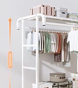 Qingluan Clothing Rack Heavy Duty Clothes Rack, Rolling Clothes Rack, Sturdy Metal Wardrobe Closet Rack for Hanging Clothes, Freestanding Closet Organizer, Max Load 520lbs,Black,47×20in/120×50cm