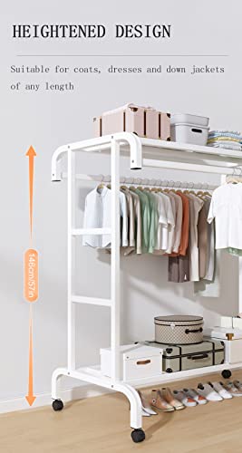 Qingluan Clothing Rack Heavy Duty Clothes Rack, Rolling Clothes Rack, Sturdy Metal Wardrobe Closet Rack for Hanging Clothes, Freestanding Closet Organizer, Max Load 520lbs,Black,47×20in/120×50cm