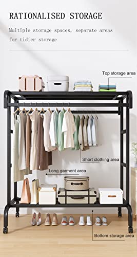 Qingluan Clothing Rack Heavy Duty Clothes Rack, Rolling Clothes Rack, Sturdy Metal Wardrobe Closet Rack for Hanging Clothes, Freestanding Closet Organizer, Max Load 520lbs,Black,47×20in/120×50cm