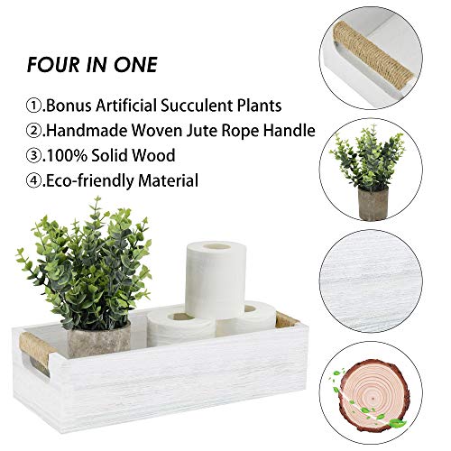 Bathroom Decor Box Toilet Paper Holder Wood Toilet Tank Box Toilet Paper Storage Basket with Artificial Flower Toilet Tank Tray Bathroom Kitchen Table Counter Funny Farmhouse Rustic Home Decor