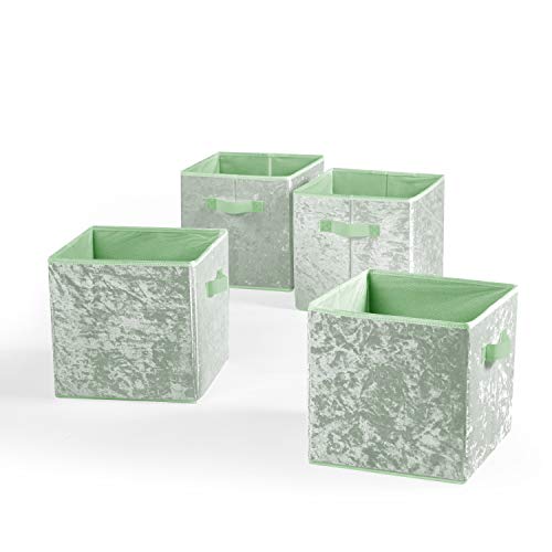 Urban Shop Set of 4 Crushed Velvet Storage Cubes, Mint