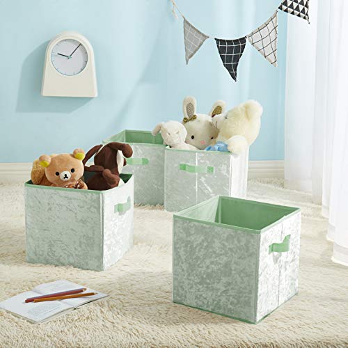 Urban Shop Set of 4 Crushed Velvet Storage Cubes, Mint