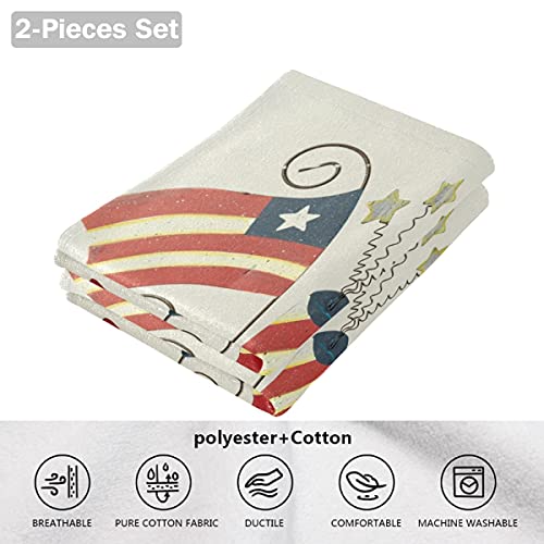 USA Flag Retro Towel Set of 2 4Th July Bath Hand Towels Bathroom Decorative Kitchen Towels Highly Absorbent Soft