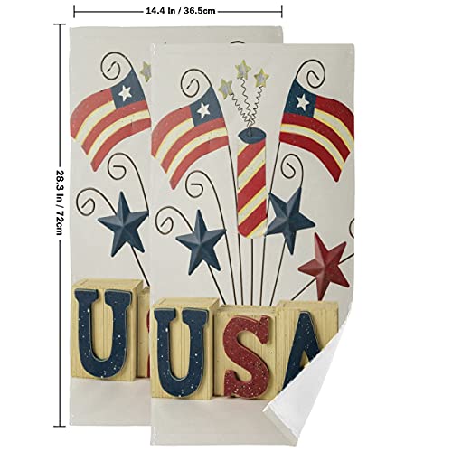 USA Flag Retro Towel Set of 2 4Th July Bath Hand Towels Bathroom Decorative Kitchen Towels Highly Absorbent Soft