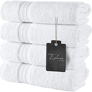 ephesos 4-pieces 16"x30" hand towels set | premium quality for daily bathroom use, 100% cotton towel (hand towels set of 4, white)