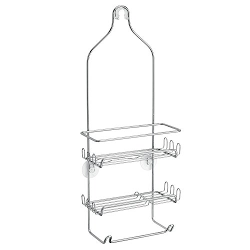 iDesign Milo Metal Wire Hanging Shower Caddy, Baskets and Towel Bar for Shampoo, Conditioner, and Soap with Hooks for Razors, Towels, and More, 9" x 4.5" x 21.25", Set of 2 - Chrome