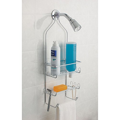 iDesign Milo Metal Wire Hanging Shower Caddy, Baskets and Towel Bar for Shampoo, Conditioner, and Soap with Hooks for Razors, Towels, and More, 9" x 4.5" x 21.25", Set of 2 - Chrome