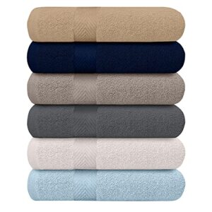 kahaf collection 6-pack bath towels - lightweight - extra absorbent - 100% cotton - shower towels (multi, 27 inchesx54 inches)