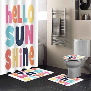 SDDSER Hello Sunshine Shower Curtain Set, 4PCS Bathroom Sets with Shower Curtain and Bath Mat, Toilet Lid Cover and U Shaped Rugs, 71"x72" Polyester Fabric Bathtub Curtain with Hooks, SETLSSD43