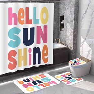 SDDSER Hello Sunshine Shower Curtain Set, 4PCS Bathroom Sets with Shower Curtain and Bath Mat, Toilet Lid Cover and U Shaped Rugs, 71"x72" Polyester Fabric Bathtub Curtain with Hooks, SETLSSD43