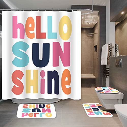 SDDSER Hello Sunshine Shower Curtain Set, 4PCS Bathroom Sets with Shower Curtain and Bath Mat, Toilet Lid Cover and U Shaped Rugs, 71"x72" Polyester Fabric Bathtub Curtain with Hooks, SETLSSD43