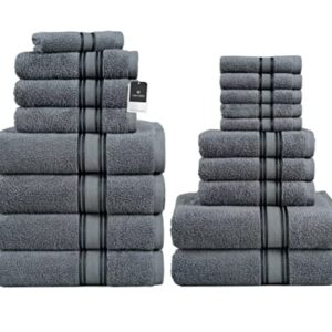 LANE LINEN Bath Towels for Bathroom Set- 100% Cotton Towel Set Soft 6 Hand Wash Cloths Quick Dry Highly Absorbent Shower - 18 Piece Space Grey