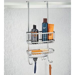 mDesign Metal Wire Over Door Bathroom Tub & Shower Bath Caddy, Hanging Storage Organizer Center - Holds Shampoo, Conditioner, Body Wash, Razor, Towel - 2 Baskets, 6 Hooks - Hyde Collection - Silver