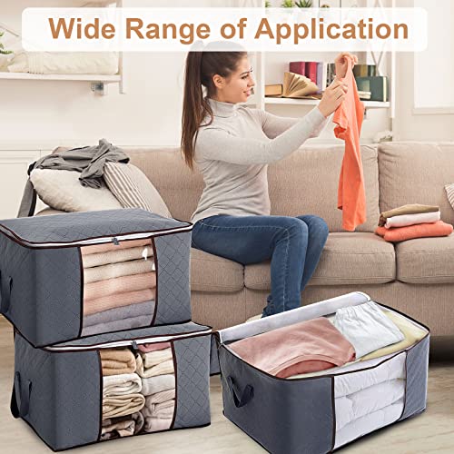 6-Pack Clothes Organizer Storage Bag, 49L Foldable Storage Bins Closet Storage Containers with Clear Window and Reinforced Handles for Dorm, Blanket, Pillows, Bedding, Sweaters, Coats, Stuffed Toys