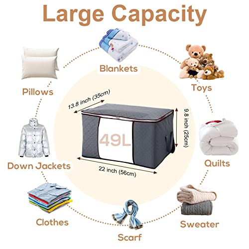 6-Pack Clothes Organizer Storage Bag, 49L Foldable Storage Bins Closet Storage Containers with Clear Window and Reinforced Handles for Dorm, Blanket, Pillows, Bedding, Sweaters, Coats, Stuffed Toys