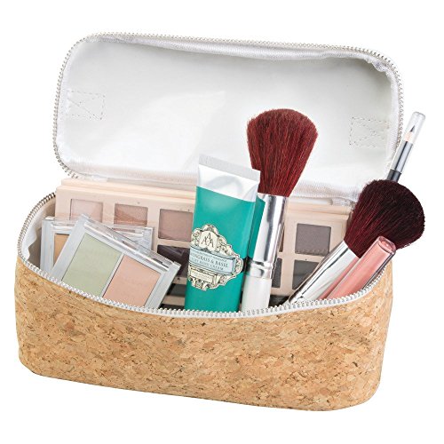 Quinn Cosmetic Tote Bag for Makeup, Hair Accessories, Lotion - Medium, Cork/White