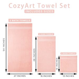 COZYART Pink Bath Towels Set, Turkish Cotton Hotel Bath Towels Soft for Bathroom, Thick Bathroom Towels Set of 6 with 2 Bath Towels, 2 Hand Towels, 2 Washcloths, 650 GSM