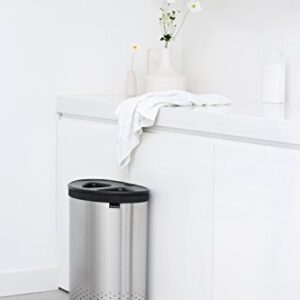 Brabantia Large Laundry Hamper (Matt Steel) Bathroom Bedroom Dirty Clothes Basket with 2 Sections, Inner Laundry Bags, Discrete Lid - 14.5 Gal