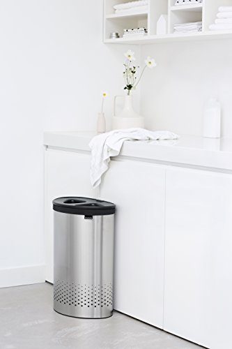 Brabantia Large Laundry Hamper (Matt Steel) Bathroom Bedroom Dirty Clothes Basket with 2 Sections, Inner Laundry Bags, Discrete Lid - 14.5 Gal