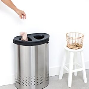 Brabantia Large Laundry Hamper (Matt Steel) Bathroom Bedroom Dirty Clothes Basket with 2 Sections, Inner Laundry Bags, Discrete Lid - 14.5 Gal