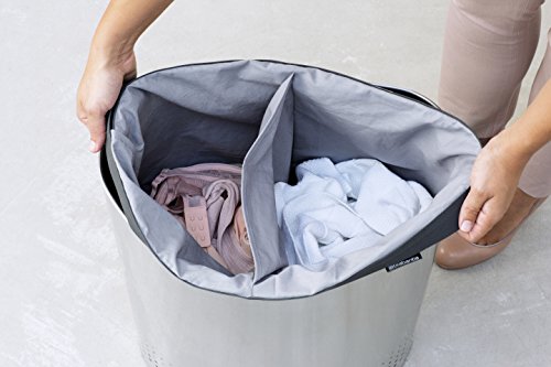 Brabantia Large Laundry Hamper (Matt Steel) Bathroom Bedroom Dirty Clothes Basket with 2 Sections, Inner Laundry Bags, Discrete Lid - 14.5 Gal