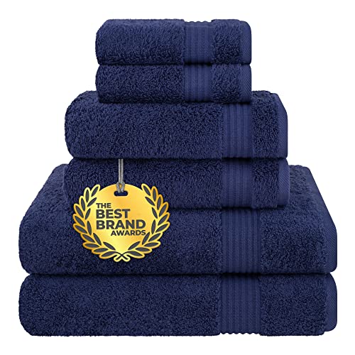 Cotton Paradise 6 Piece Towel Set, 100% Turkish Cotton Soft Absorbent Towels for Bathroom, 2 Bath Towels 2 Hand Towels 2 Washcloths, Navy Blue Towel Set