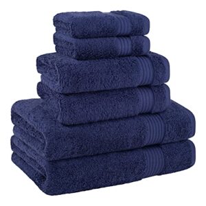 Cotton Paradise 6 Piece Towel Set, 100% Turkish Cotton Soft Absorbent Towels for Bathroom, 2 Bath Towels 2 Hand Towels 2 Washcloths, Navy Blue Towel Set