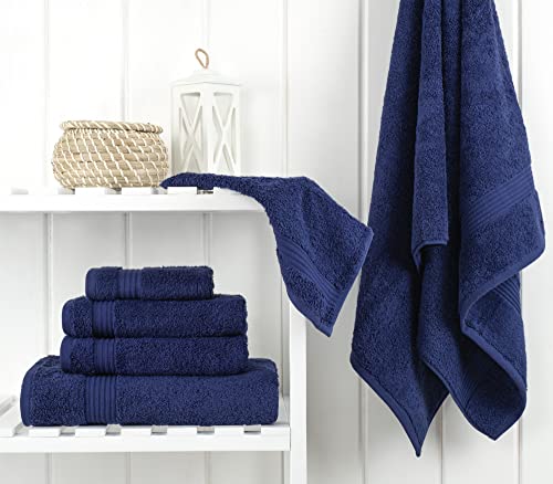 Cotton Paradise 6 Piece Towel Set, 100% Turkish Cotton Soft Absorbent Towels for Bathroom, 2 Bath Towels 2 Hand Towels 2 Washcloths, Navy Blue Towel Set