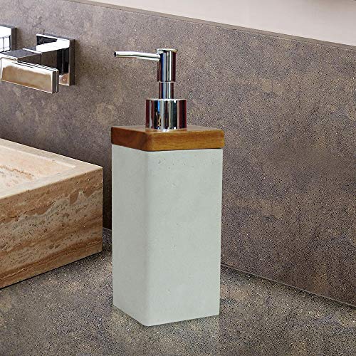 nu steel Concrete, Made of Cement Bath Accessory Set Vanity Countertop, 7pc Luxury Ensemble-Cotton Swab, Dish, Toothbrush Holder, soap Pump, Waste Basket, Tissue Box, Tray, Grey Stone/Brown