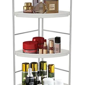 Sekepingo 3-Tier Corner Bathroom Counter Shelf Stackable Perfume Storage Holder Makeup Countertop Organizer Standing Vanity Tray Kitchen Spice Rack,White and Silver