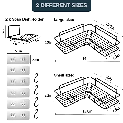 Corner Shower Caddy Shelf with 4 Hooks and 2 Soap Holders , 4-Pack Stainless Steel Shower Shelves with Adhesive, Wall Mounted Rustproof Bathroom Shower Organizer, No Drilling Shower Rack for Bathroom