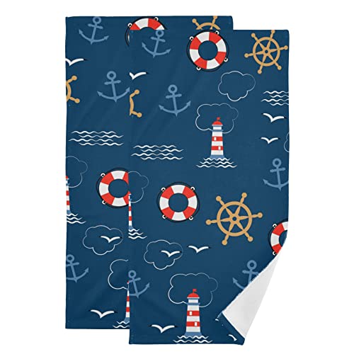 Set of 2 Polyester Cotton Hand Towels Sea Anchors and Lighthouses, Highly Absorbent,, 28.3 x 14.4in(228rh9i)