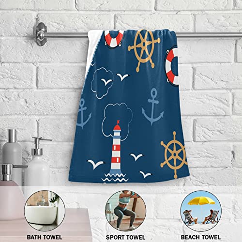 Set of 2 Polyester Cotton Hand Towels Sea Anchors and Lighthouses, Highly Absorbent,, 28.3 x 14.4in(228rh9i)