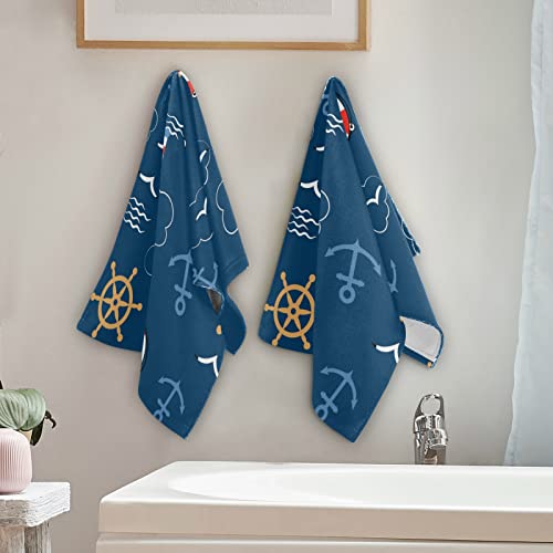 Set of 2 Polyester Cotton Hand Towels Sea Anchors and Lighthouses, Highly Absorbent,, 28.3 x 14.4in(228rh9i)