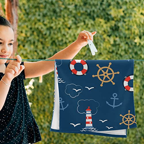 Set of 2 Polyester Cotton Hand Towels Sea Anchors and Lighthouses, Highly Absorbent,, 28.3 x 14.4in(228rh9i)