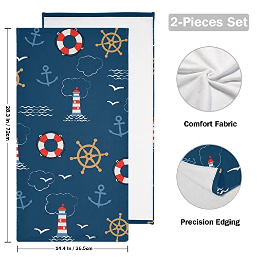 Set of 2 Polyester Cotton Hand Towels Sea Anchors and Lighthouses, Highly Absorbent,, 28.3 x 14.4in(228rh9i)