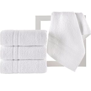 Hammam Linen White Hand Towels 4-Pack -16 x 29 Turkish Cotton Premium Quality Soft and Absorbent Small Towels for Bathroom