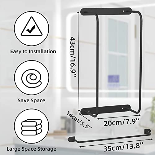 2+1 Set Towel Racks for Bathroom, Towel Holder for Bathroom Wall, Bathroom Storage, Towel Racks for Bathroom Wall Mounted, Bathroom Towel Storage, Towel Storage for Small Bathroom, Spa, Salon(Black)