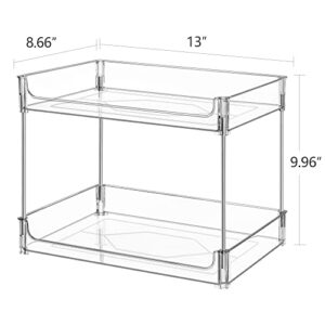 Hudgan 2-tier Clear Plastic Cabinet Organizer Shelf, Acrylic Bathroom Counter Organizer Trays