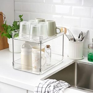 Hudgan 2-tier Clear Plastic Cabinet Organizer Shelf, Acrylic Bathroom Counter Organizer Trays