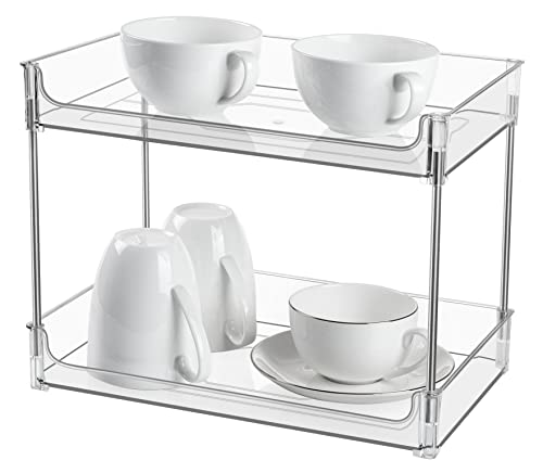 Hudgan 2-tier Clear Plastic Cabinet Organizer Shelf, Acrylic Bathroom Counter Organizer Trays