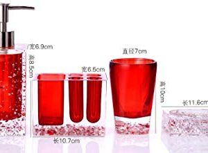 AMSS 5 Piece Stunning Bathroom Accessories Set in Crystal Like Acrylic Tumbler Dispenser Soap Dish Cups,Red