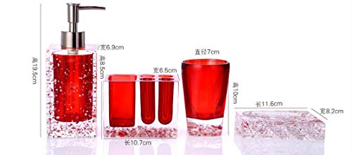 AMSS 5 Piece Stunning Bathroom Accessories Set in Crystal Like Acrylic Tumbler Dispenser Soap Dish Cups,Red