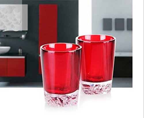 AMSS 5 Piece Stunning Bathroom Accessories Set in Crystal Like Acrylic Tumbler Dispenser Soap Dish Cups,Red